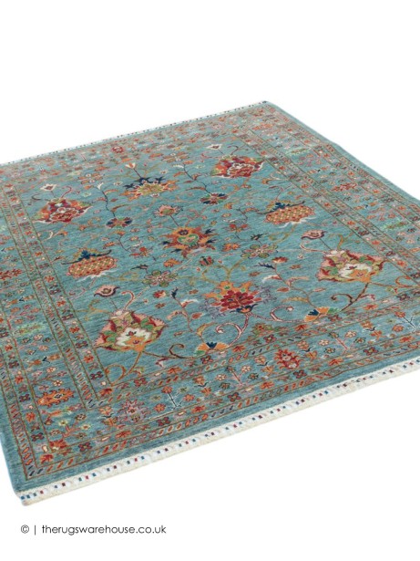 Afghan Teal Hand-Knotted Fine Wool Traditional Rug | The Rugs Warehouse