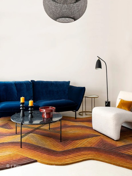 Flow Ocre Modern Luxury Designer Waves Wool Shaped Rug | The Rugs Warehouse