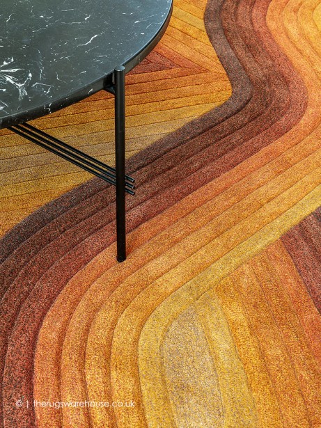 Flow Ocre Modern Luxury Designer Waves Wool Shaped Rug | The Rugs Warehouse
