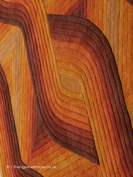 Flow Ocre Modern Luxury Designer Waves Wool Shaped Rug | The Rugs Warehouse